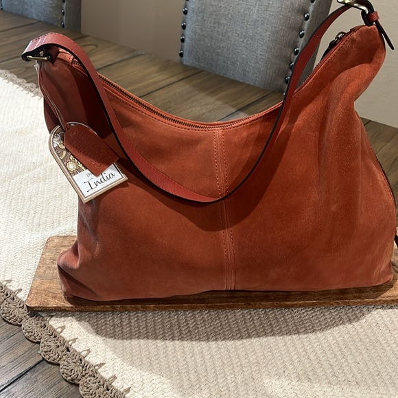 Bags | Red Hobo Bag With Suede Texture And Slouchy Design | Poshmark